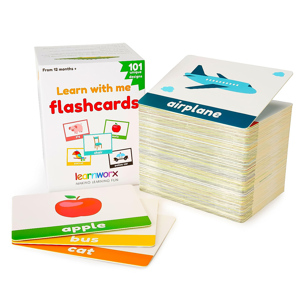 LearnWorx 101 Baby Flash Cards for Toddlers 1-3 | Award Winning First Words Toddler Flash Cards | Speech Toys Help Learn Objects, Numbers & Play Games - Big Toddler Learning Flashcards Preschool Kids