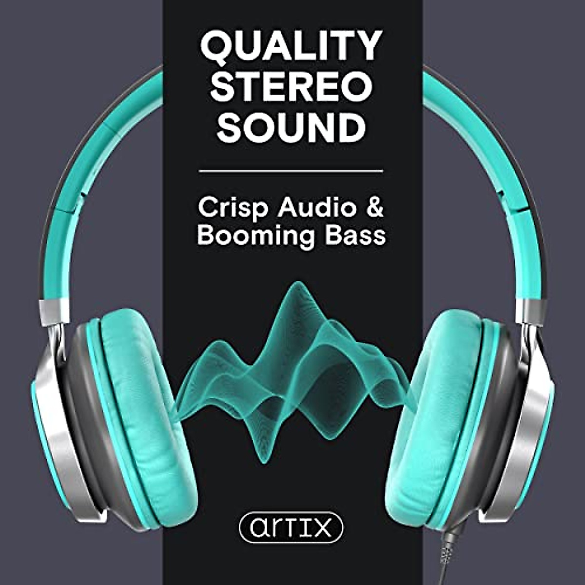 ARTIX CL750 Adult & Kids Wired Headphones with Mic – On-Ear Head Phones with Microphone for Computer & Laptop, Stereo Headphone Wire Plug in, Corded Noise Cancelling Headphone Over Ear with Cord 3.5mm