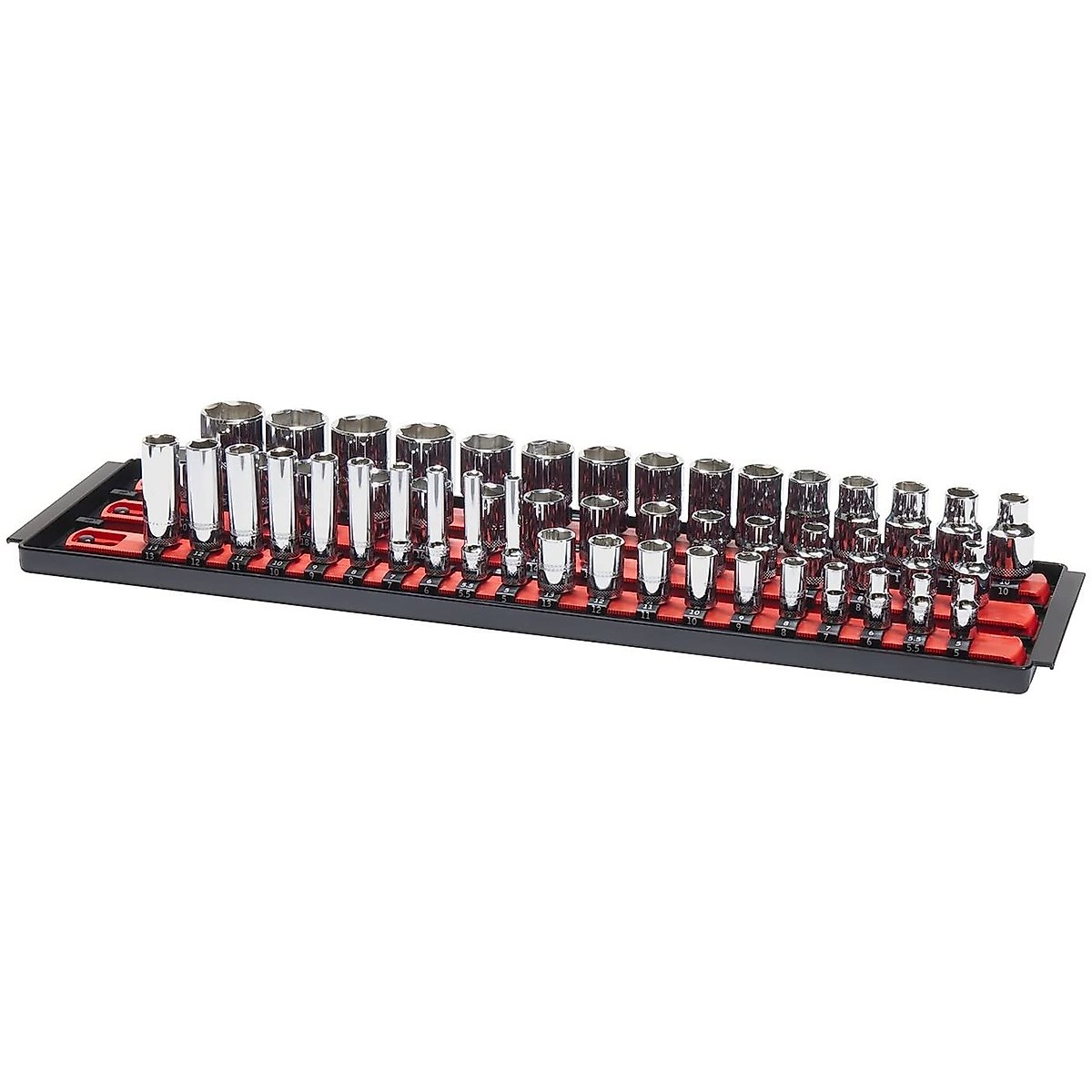 Ernst Socket Boss: A Premium 3-Rail Multi-Drive Socket Organizer in Red (8450), Measuring 19-Inches for Comprehensive Tool Storage - Socket Organization Tray