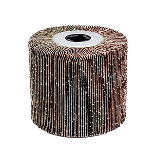 QWORK Flap Sanding Wheel, Wire Drawing Polishing Wheel, Aluminum Oxide Drum Burnishing Brush, 4.5" x 4" with 3/4"-4 Keyway (60 grit), Remove Rust/Weld Burr/Grinding