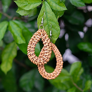 Rattan Earrings Hoops For Women Large Woven Handmade Straw DIY Teardrop Circle Bohemian Style Clip Lightweight Disc Wickers