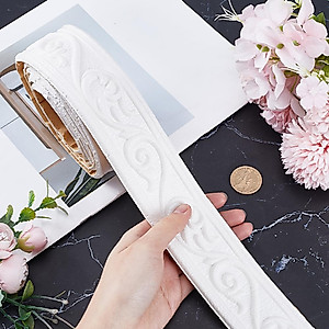 CRASPIRE 88 x 2 inch Crown Molding Peel and Stick 3D Flexible Foam Wall Trim White Self Adhesive Wallpaper Border Sticky Decorative Edging Baseboard Lines for Mirror Border Wall Hotel DIY Decor