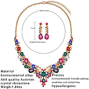 3 Pieces Women Jewelry Set Rhinestone Crystal Bride Statement Necklace Link Bangle Bracelet Teardrop Dangle Earrings Set for Women