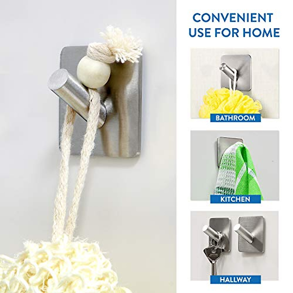 Tatkraft Amy Stainless Steel Hooks, Set of 3, Easy to Install, Perfect for Bathroom, Kitchen, Office, Corrosion Resistant