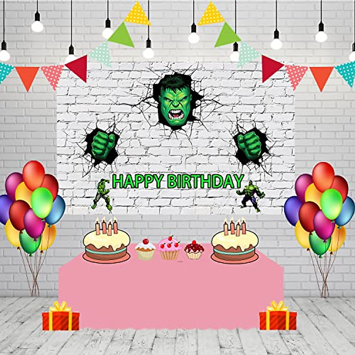 huio White Brick Wall Backdrop for Hulk Theme Birthday Party Supplies 5x3ft Hulk Superhero Theme Baby Shower Banner for Birthday One Size