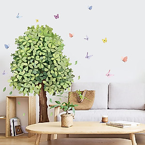 Runtoo Large Green Tree Wall Decal Plant Butterfly Wall Stickers for Living Room Bedroom Classroom Kids Nursery Wall Decor