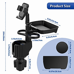 wranzgao Car Cup Holder Extender Tray，4-in-1 Removable Car Food Tray，Three Cup Holders and Width Adjustable Swivel Phone Holder ，Additional widening Pads Make it Suitable for Most car Models. (AZ002)