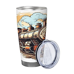 AYCZN Steam Locomotive Transport 20 OZ Tumbler Stainless Steel Travel Coffee Mug, Train Insulated Water Bottle with Lid Leakproof Thermal Cup
