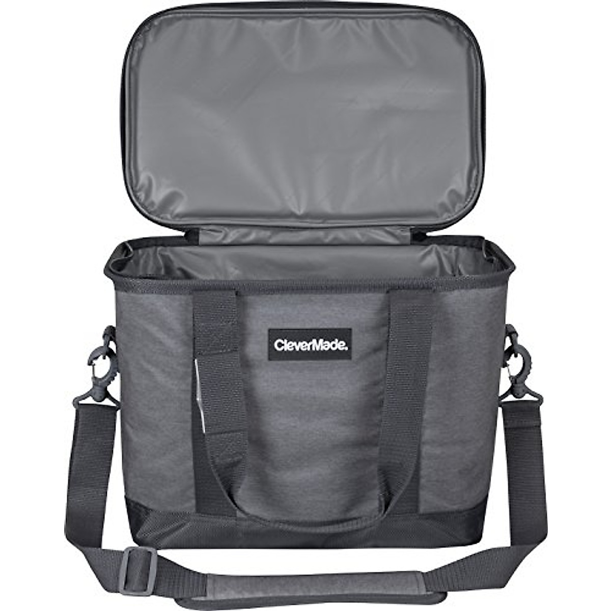 CleverMade Collapsible Cooler Bag with Shoulder Strap: Insulated Leakproof 30 Can Portable Soft Beverage-Tote with Bottle Opener for Camping, Lunch, Beach, Picnic; Grey/Charcoal
