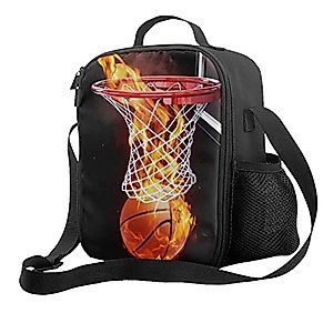 PAUSEBOLL Basketball Lunch Bag for Boys, Insulated Lunch Bag for Adult Teens Girls, Reusable Portable Lunch Box Cooler Tote Waterproof Lunch Container for School Office Picnic