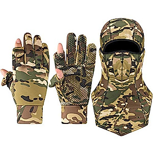 Camo Hunting Gloves for Men Full Face Cover Hunting Mitten Balaclava Anti Slip Full Finger Fingerless Mitten Wind Resistant (Classic Series, M)