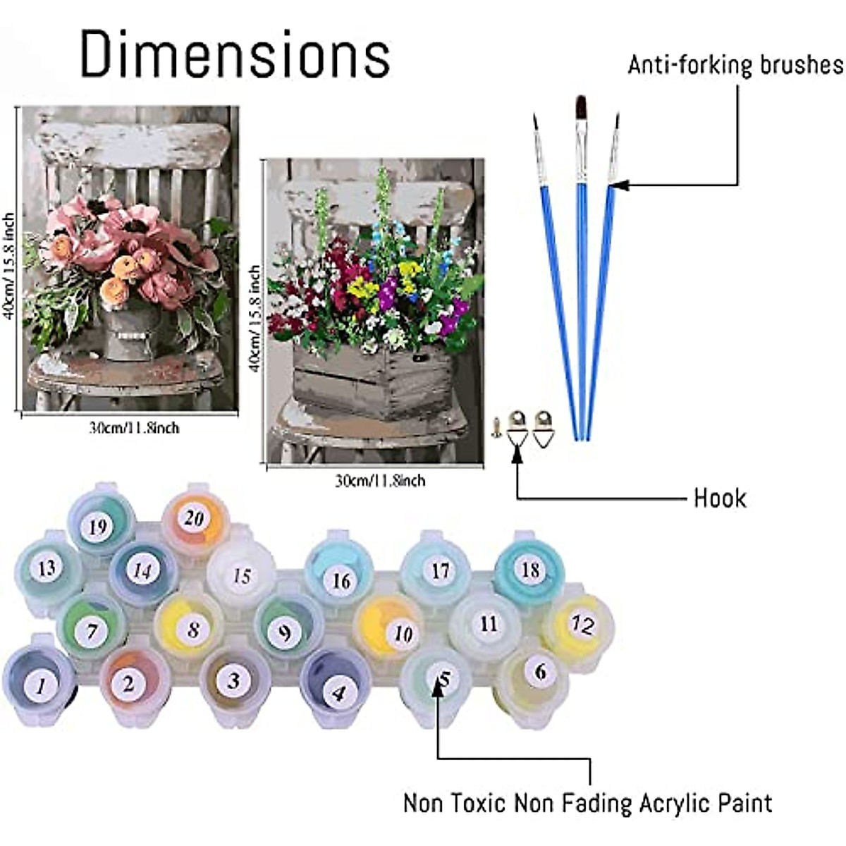 Fuinkqe 2 Pack Paint by Number for Adults Beginners - Flower Adult Paint by Numbers Kits, Flowers Paint by Numbers, Acrylic Paint Painting for Kids Beginner Adults Crafts Gift Decor 12x16inch(30x40cm)