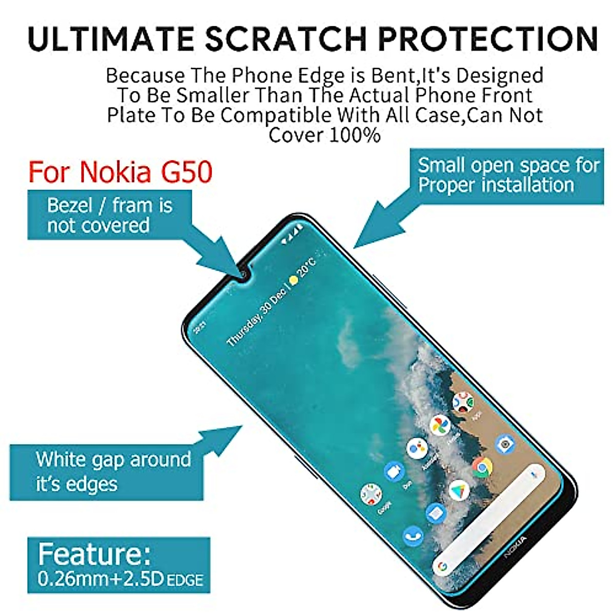 Ytaland for Nokia G50 5G Case, with 2 x Tempered Glass Screen Protector. Crystal Clear Silicone Shockproof TPU Bumper Protective Phone Case Cover