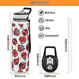 Boccsty Bright Ladybird Ladybugs Kids Water Bottle with Straw Sports Bottles BPA-Free Tritan Plastic Water Jug for Women Men Gym Outdoors