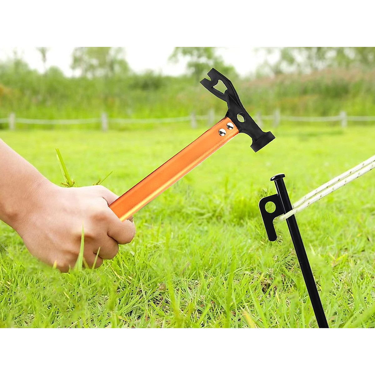 RIY Tent Stakes, 8Pcs Heavy Duty 8 Inch Steel Tent Stakes with 12 Inch Camping Hammer, Hiking Camping Kit Easy to Carry and Use