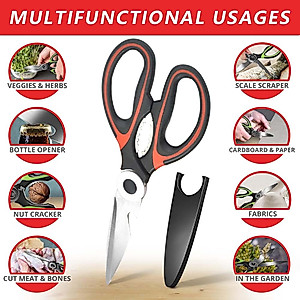 Kitchen Shears, 2-Pack Kitchen Scissors Heavy Duty Meat Scissors, Dishwasher Safe Cooking Scissors, Multipurpose Stainless Steel Sharp Utility Food Scissors for Chicken