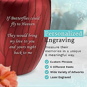 GetUrns - Embrace Hearts Urns for Human Ashes, Cremation Urns for Adult Ashes Men & Women, Cremation Urn for Home, Vault, or Niche, 200 cu. in, Double-Sided Engraving, Pearl Candy Red