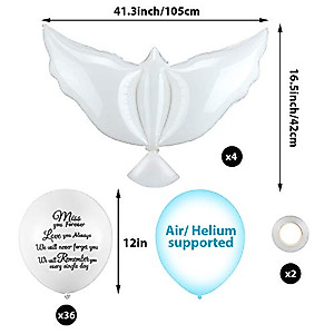 36 Pieces White Memorial Balloons with 4 Pieces Peace Dove Balloons Pigeon Bird Balloons Funeral Remembrance Helium Balloons for Condolence, Funeral, Anniversary, Memorial Services