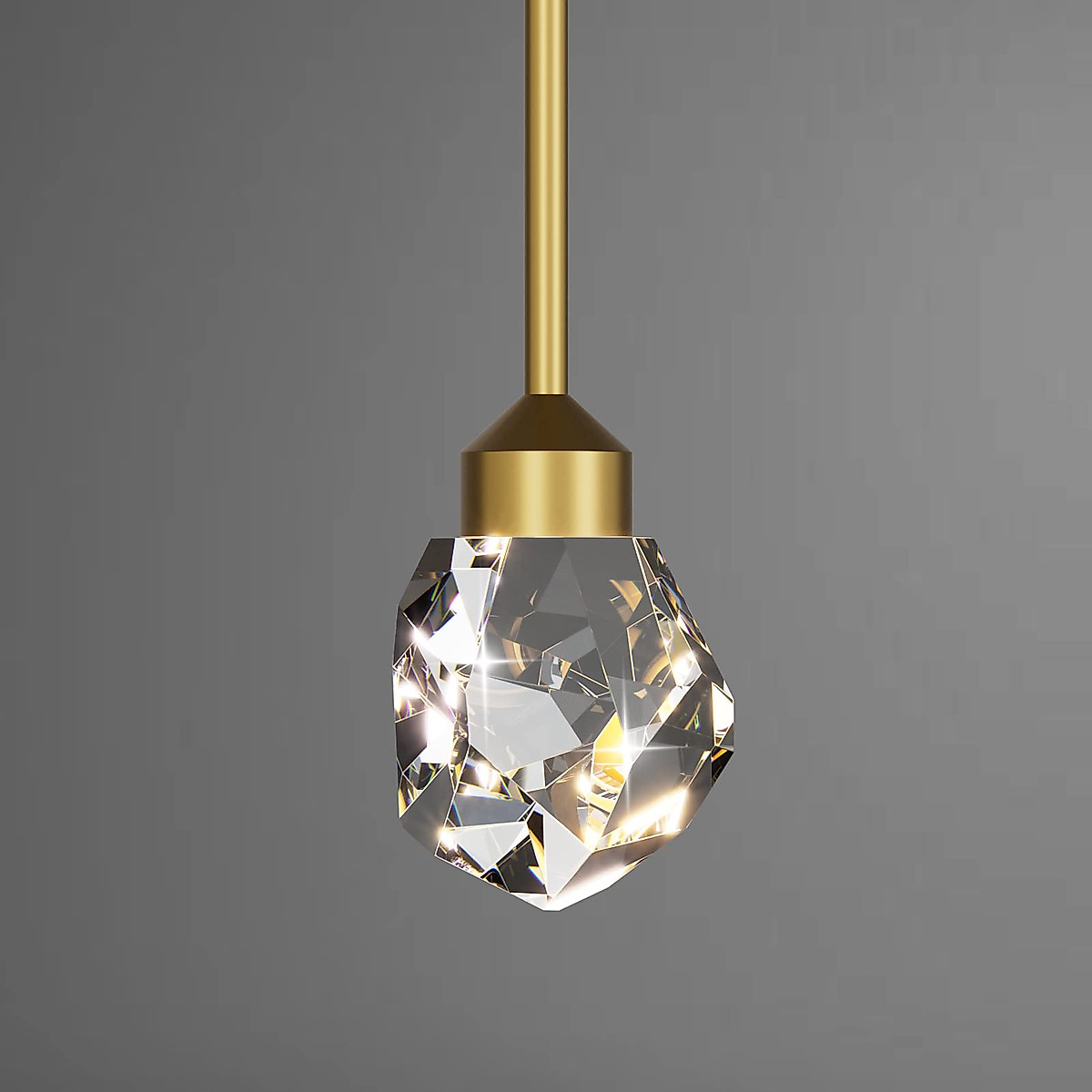 Crystal Pendant Light Gold Finish 1-Light Modern Crystal Pendant Light Brushed Brass Mini Hanging Pendant Light Dimmable Integrated LED Pendant Light Fixture with Crystal Glass Single Pendant Light