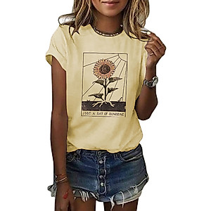 Anbech Women Sunflower Just Ray of The Sunshine Shirt Cute Graphic Summer Tops for Teens (S, Cream)