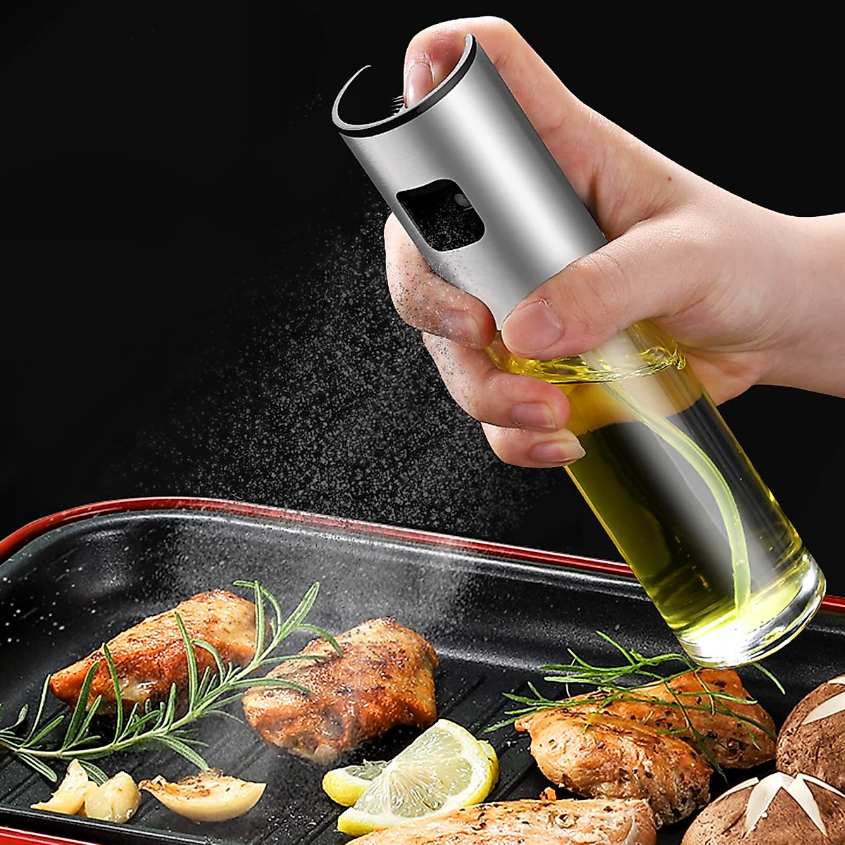 Mr WEI Olive Oil Dispenser Bottle, Olive Oil Spray, Oil Dispensing Cruets, Oil Spray Bottle for Kitchen Baking, Cooking, Salad, BBQ. Stainless Steel.