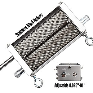 FERRODAY Malted Grain Mill Malt 2 Roller Stainless Steel Malt Crusher Heavy Duty Malt Mill Homebrew Grain Crusher Adjustable Barley Grinder Low Speed Drill Available Manual Malt Mill Malted Grain Mill