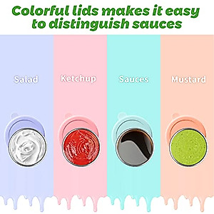 AKONEGE Salad Dressing Container To Go, 4x1.6oz Small Condiment Containers with Lids, 18/8 Stainless Steel for Lunch Bento Box, Premium Silicone, Leakproof, Reusable Sauce Cups