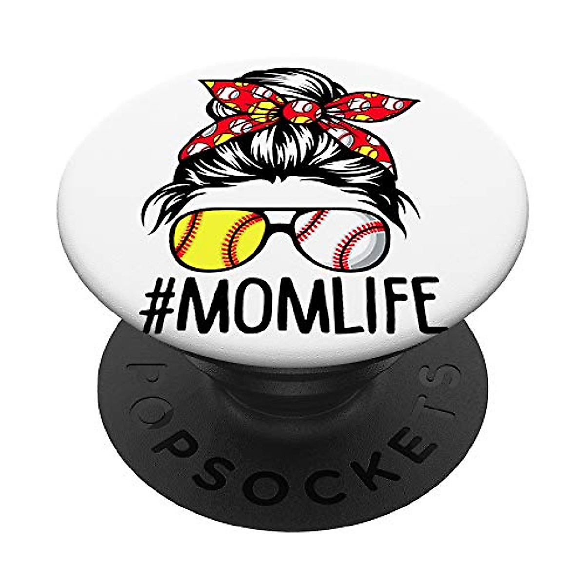 Dy Mom Life Softball Baseball Mothers Day Messy Bun PopSockets Swappable PopGrip