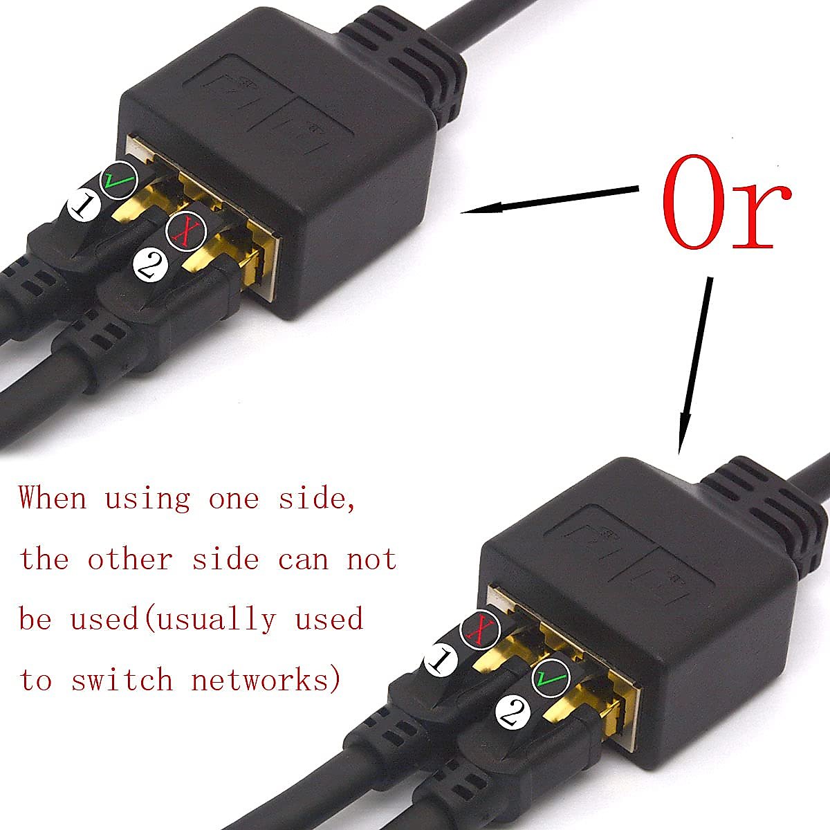 GLHONG RJ45 Adapter Cable RJ45 Male to Dual Female Adapter Extender Support Ethernet Cat 5/CAT 6 LAN for Switching Networks Between Two Computers (not Used as a Network Splitter)