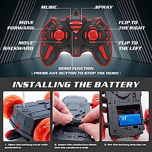 【2023 Latest Model】Remote Control Car, RC Cars with Electromagnetic Light-up Tires, 2.4Ghz 360° Rotating and Tumbling RC Stunt Car with Music&Simulated Engine Sound,Toy Car for Boys 4-7,8-12,Xmas Gift