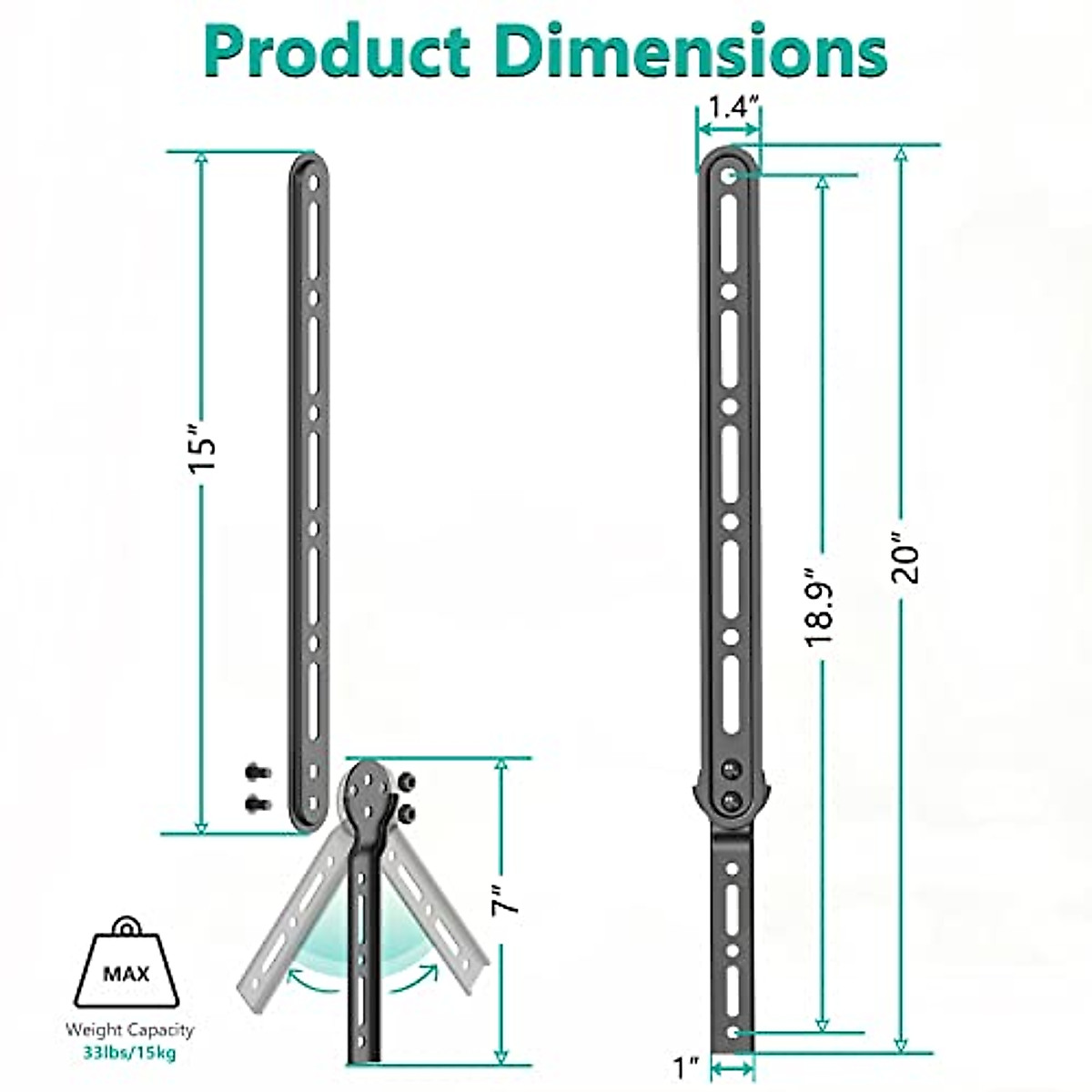 WALI Sound Bar Mount Bracket, for Mounting Above or Under TV, with Adjustable 3 Angled Extension Arm, Fits Most 23 to 65 Inch TVs, up to 33 lbs (SBR202)