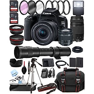 Canon EOS 250D (Rebel SL3) DSLR Camera w/EF-S 18-55mm F/4-5.6 is STM Zoom Lens + 75-300mm F/4-5.6 III Lens + 420-800mm Super Telephoto Lens + 128GB Memory + Case + Tripod + Filters (40pc Bundle)