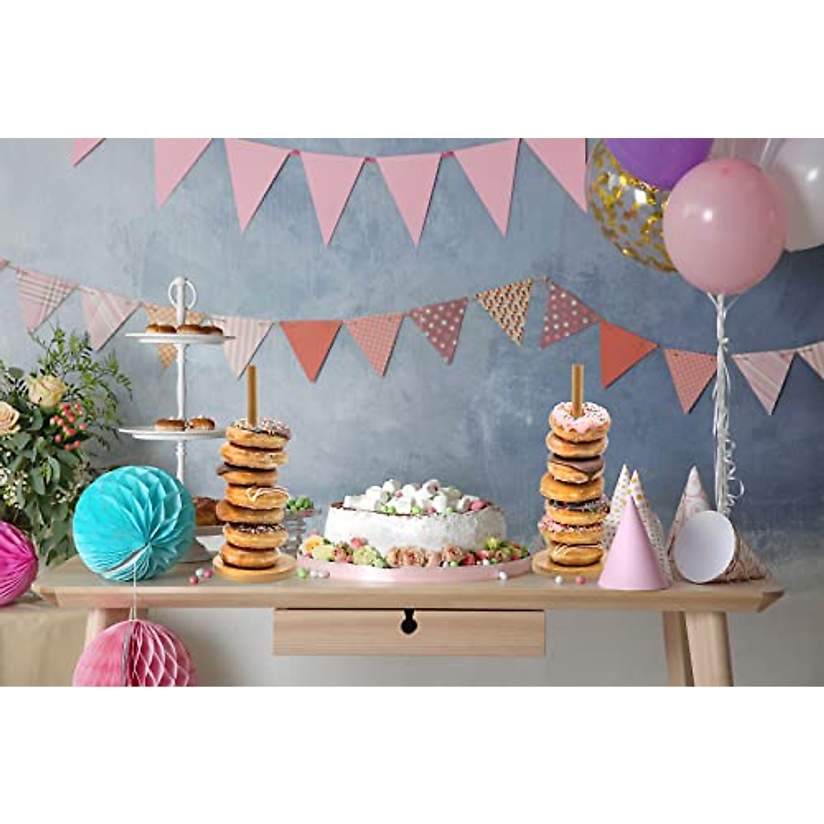 New Improved Bamboo Donut Stand for Party with thicker base - Donut holder stand party - Replaces other Donut wall and Donut Display Bagel Holder Stand. For Weddings, Doughnut, and Birthday Party