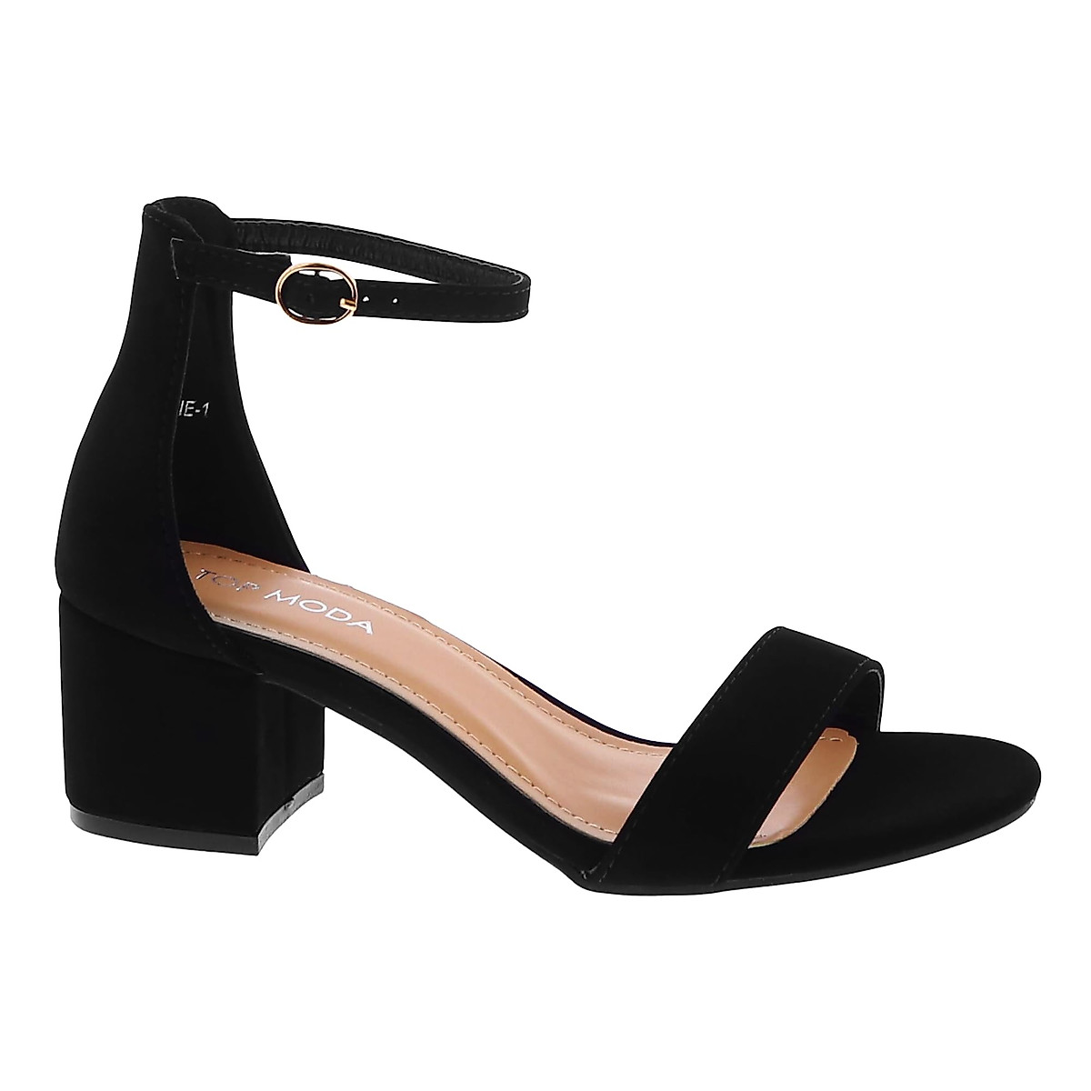 TOP Moda Darcie-1 Ankle Strap Dressy High Heel Sandal, Non-slip Sole, For Wedding, Party, Prom, Evening Wear, or Any Occasion, Sleek Style Block Heel Sandals, Black Nubuck, 6.5