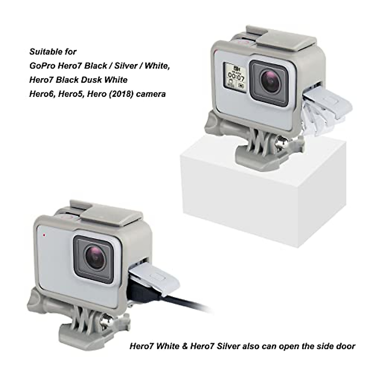 YALLSAME Frame Mount Case Housing for GoPro HERO7 White Black Dusk White Silver/ HERO6/ HERO5/ Hero(2018) Action Camera Function Hole Reserve Completely (Gray)