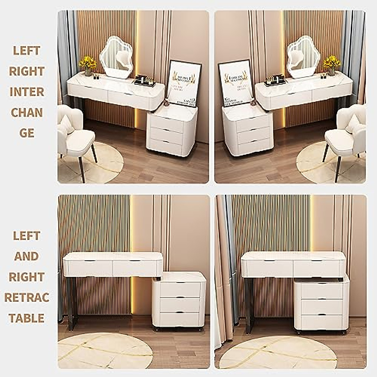 Hunlyman Makeup Vanity Desk, Modern Style Makeup Table Made of Solid Wood,Including Rotatable/Removable Touch Screen HD LED Mirror(3-Brigntness) and Soft Chair,Family Bedroom (31 Inch/80CM)