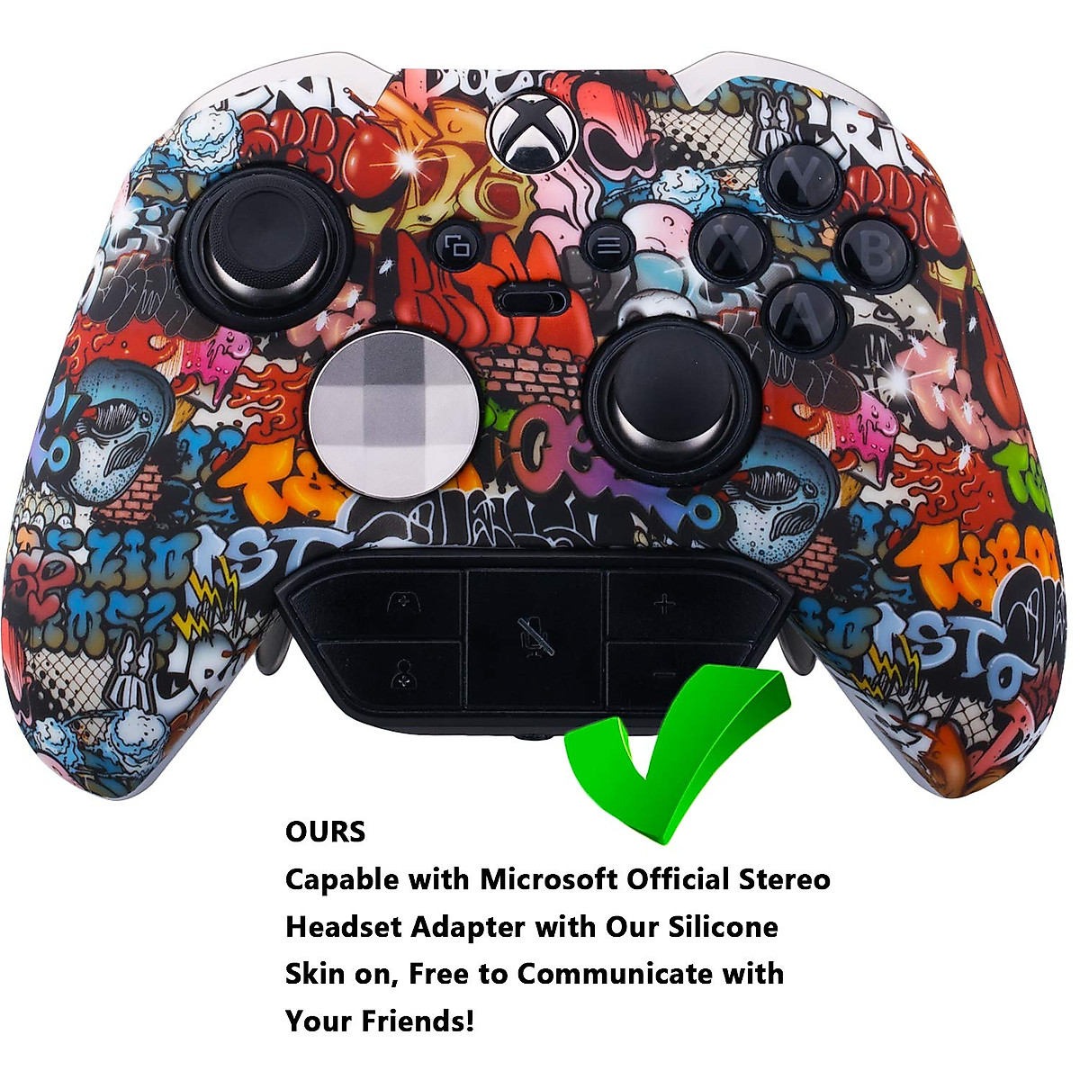 9CDeer 1 x Protective Customize Transfer Print Silicone Cover Skin Small Skulls + 6 Thumb Grips Analog Caps for Xbox Elite Wireless Controller Compatible with Official Stereo Headset Adapter