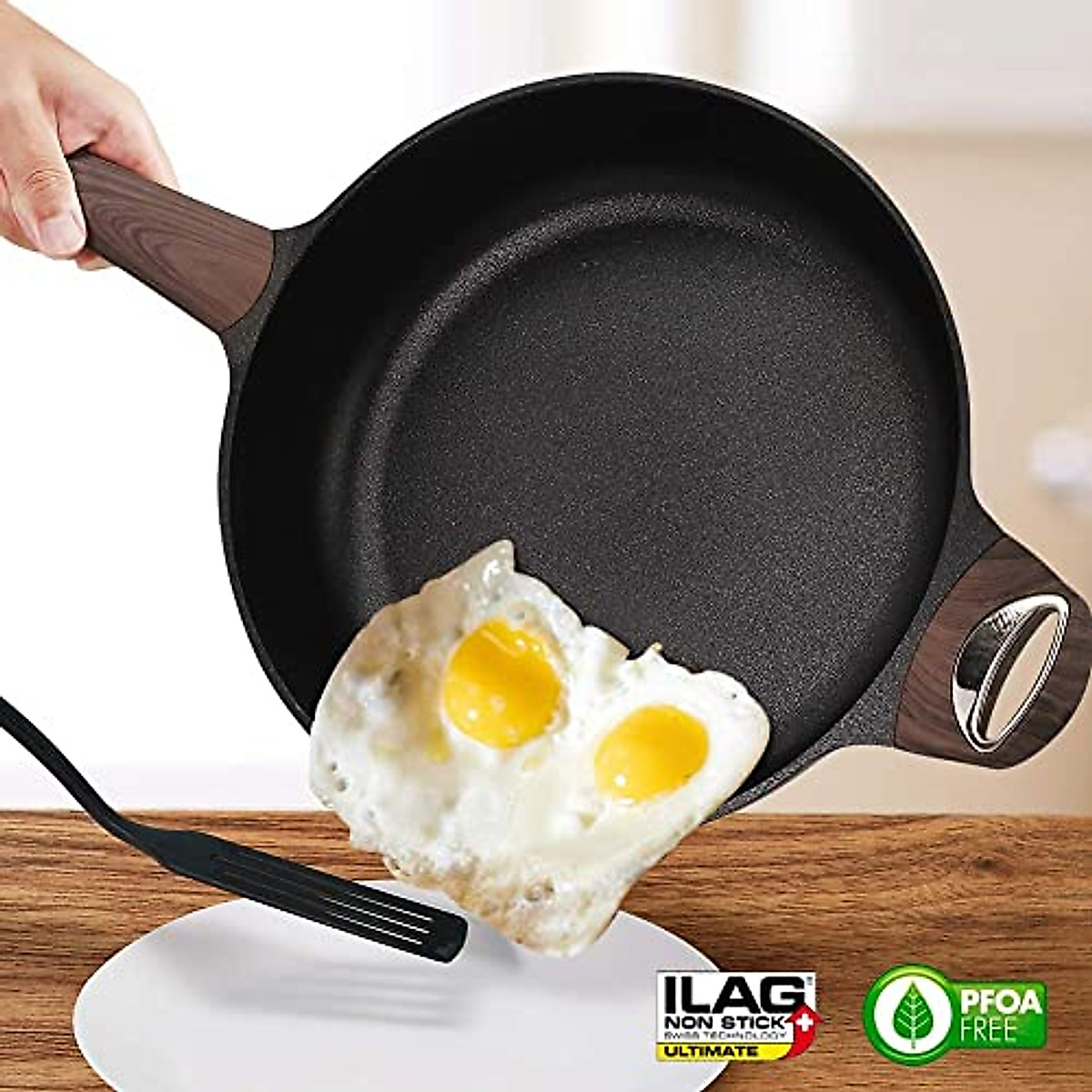 SENSARTE 12 in Nonstick Deep Frying Pan,4.9-Qt Non-Stick Saute Pan with Lid,Large Skillet Pan,Non-Stick Jumbo Cooker for All Stove Tops,Induction Compatible,PFOA Free, Black