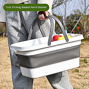 NUZYZ Picnic Basket, Foldable with Handle Large Capacity, Portable Outdoor Picnic Baskets, Shopping Baskets Fruit Picking Baskets, Water-Resistant Sealing Good, Multifunctional Basket White Grey
