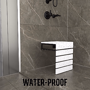 Folding Wall Mounted Teak Wood Handmade Shower Seat, Inside Shower Bathroom Stool for Seniors Disabled Pregnant Handicapped, Foldable Water Resistant Outdoor Bench (White)