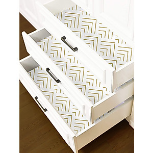 Heroad Peel and Stick Wallpaper Geometric Wallpaper Gold and White Contact Paper Self Adhesive Removable Wallpaper for Cabinets Walls Countertop Waterproof Thicken Vinyl 78.7"x17.3"