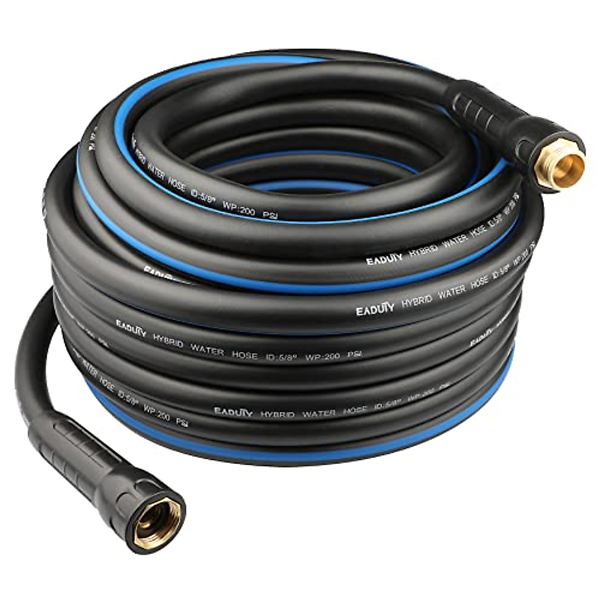 EADUTY Hybrid Garden Hose 5/8 IN. x 75 FT, Heavy Duty, Lightweight, Flexible with Swivel Grip Handle and Solid Brass Fittings, Gray+Blue