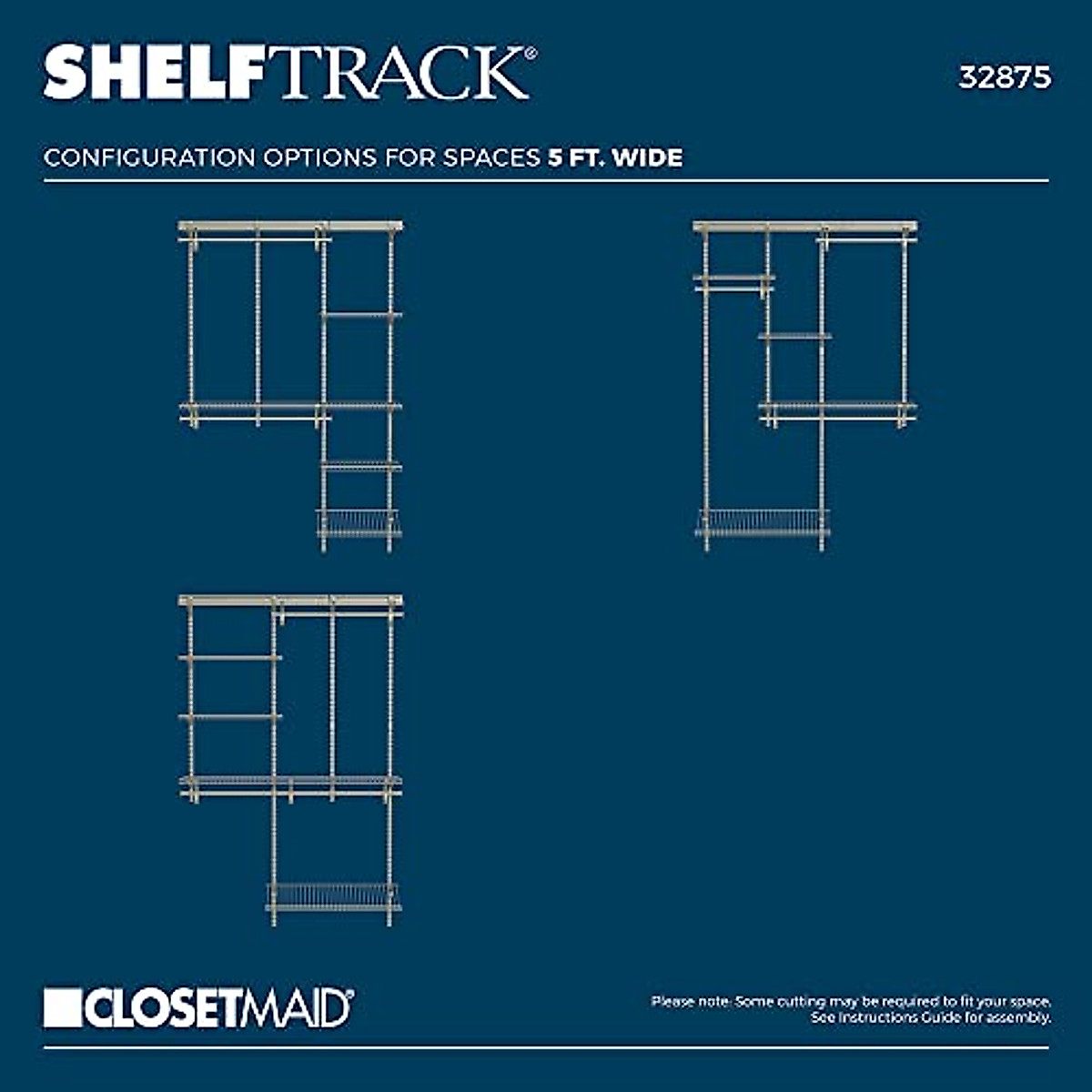 ClosetMaid ShelfTrack Wire Closet Organizer System, Adjustable from 5 to 8 Ft., with Shelves, Clothes Rods, Shoe Shelf, Hardware, Durable Steel, Nickel