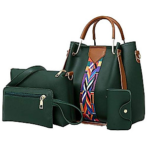 Cayla Women handbags purse PU Leather Top handle Shoulder bag Satchel hobo Tote Bags set 4pcs, Green, Medium