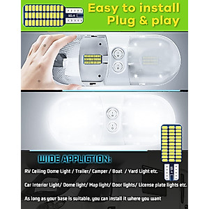 UNXMRFF - Super Bright Natural White T10 921 922 912 LED Bulb for 12V RV Ceiling Dome Light/RV Interior Lighting/Travel Trailer/Camper/Boat (Pack of 10)