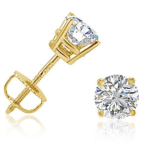 AGS Certified 1cttw Fine Diamond Stud Earrings in 14K Yellow Gold with Screw Backs (F-G Color, I1-I2 Clarity)