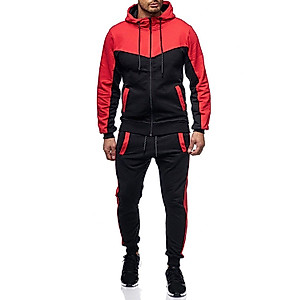 Marine Royal Track Suits for Men Set Full Zip Sweatsuit Outdoor Jogging Men Tracksuits (M, Red)