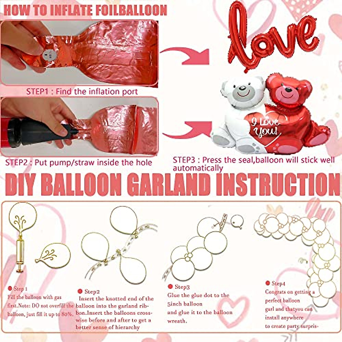 Valentine Day Balloon Decorations Kit, SCMDOTI Valentine Day Balloons Arch Garland with Red Love and Bear Foil balloon,1000pcs Rose Petals for Valentine Day Decorations, Romantic Night, Anniversary