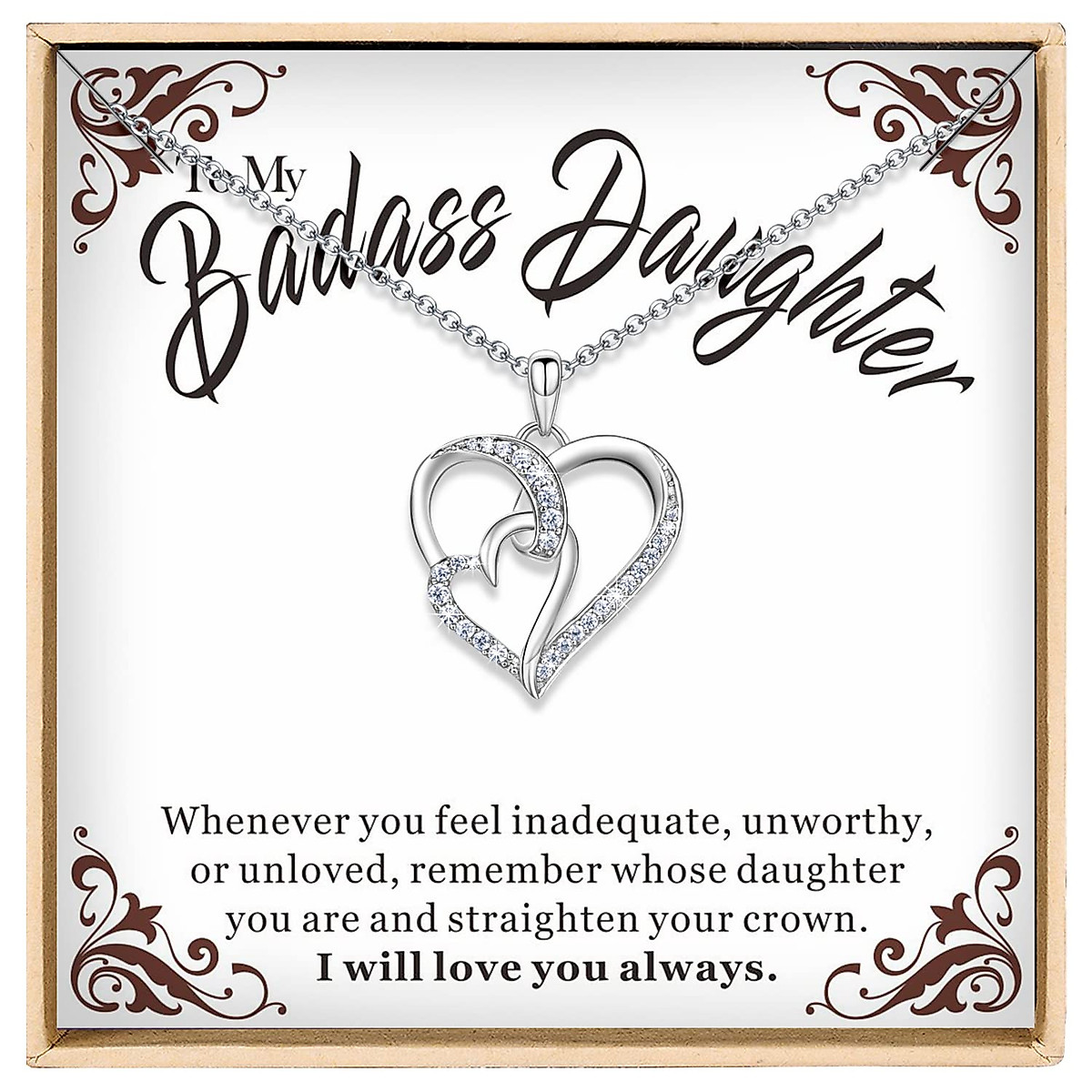 Necklace Gifts for Daughters From Mothers, Daughter Necklace from Mom and Dad,To My Daughter Necklace, 925 Sterling Silver Necklaces for Women, Sterling Silver, Cubic Zirconia