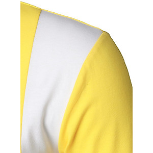 HOOD CREW Mens Long Sleeve Polo Shirts Fashion Color Block Zipper T shirts Yellow 3XL